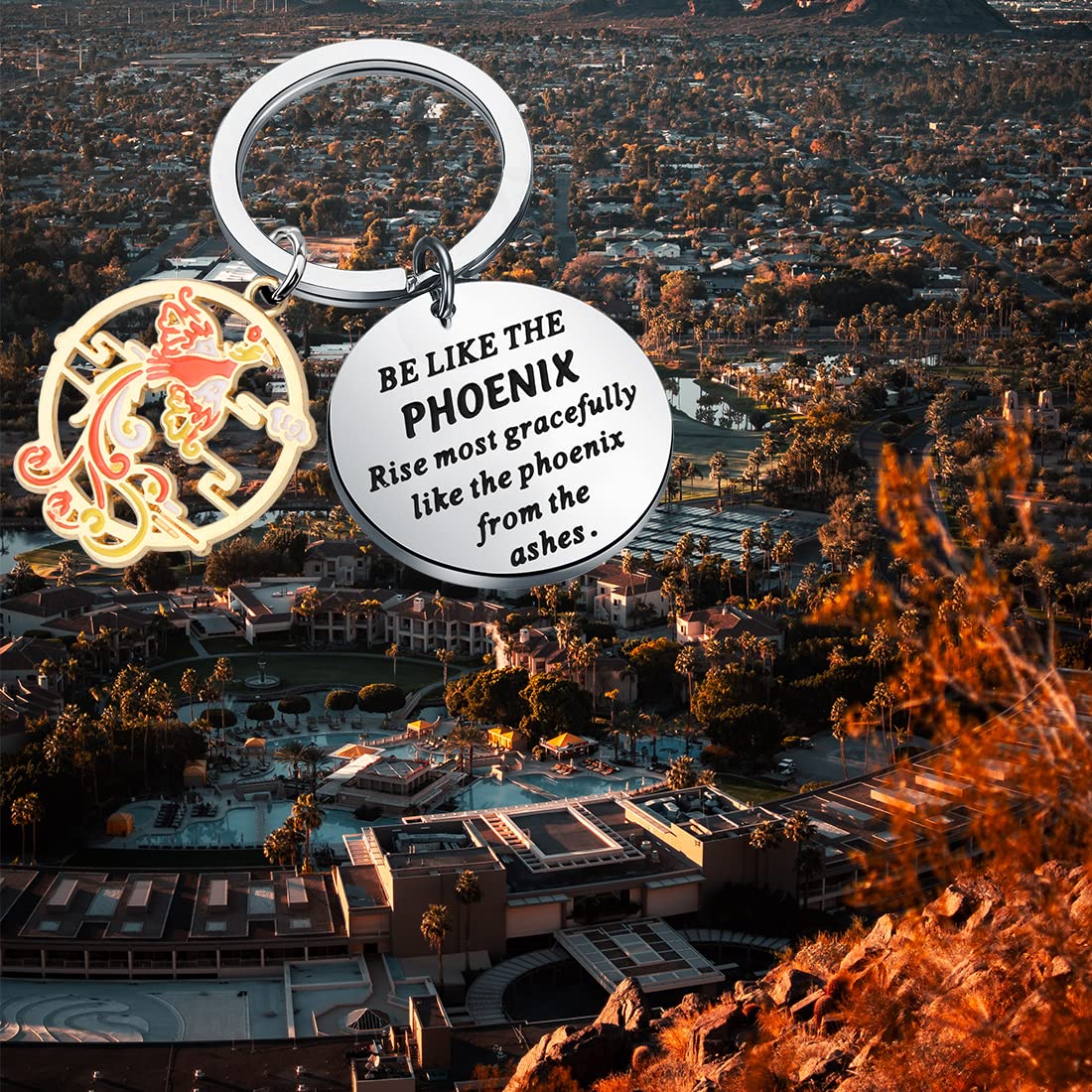 FUSTMW Phoenix Keychain Inspirational Phoenix Gifts Rising Phoenix Pendant Jewelry Encouragement Recovery Graduate Gifts (Red)