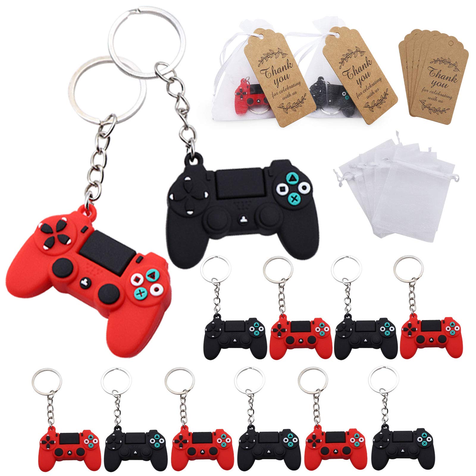 sunny seat Video Game Party Favors 20 Sets Game Handle Keychain Goodie Gifts with Thank You Kraft Tags And Organza Bags For Kid Birthday Party Supplies