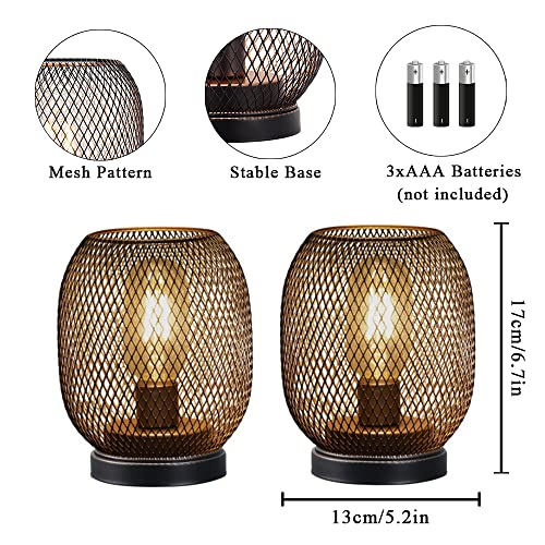 JHY DESIGN Set of 2 Metal Cage LED Lantern Battery Powered,Cordless Accent Light with LED.Great for Weddings,Parties,Patio,Events for Indoors Outdoors(Round Shape