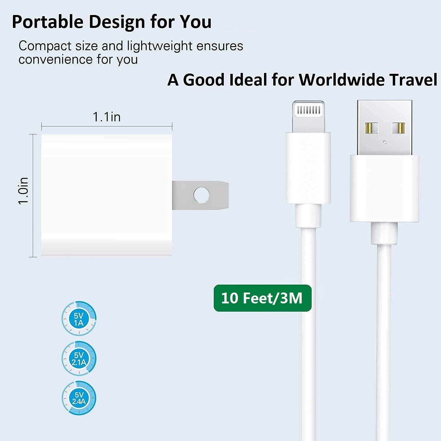 iPhone Charger, [Apple MFi Certified] 10FT Extra Long Lightning Charging Cable High Speed Data Sync Transfer Cord with USB Wall Charger Travel Plug Adapter for iPhone 13 12 11 XS XR X 8 7 6 iPad