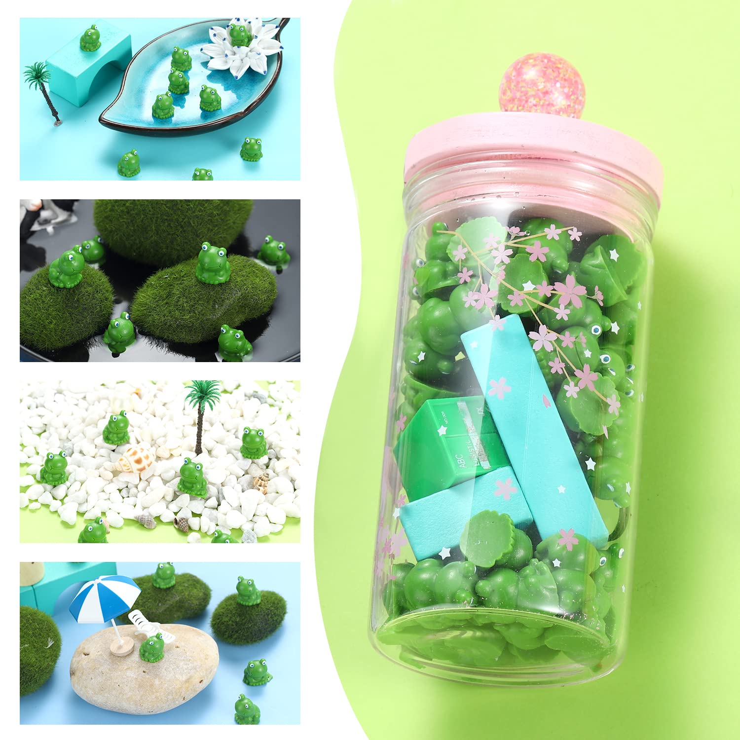 EKisemio 50 Pcs Mini Frog Garden Decor | Green Frog Figurines | Miniature Home Décor | Tiny Plastic Frogs | Fairy Garden Decor