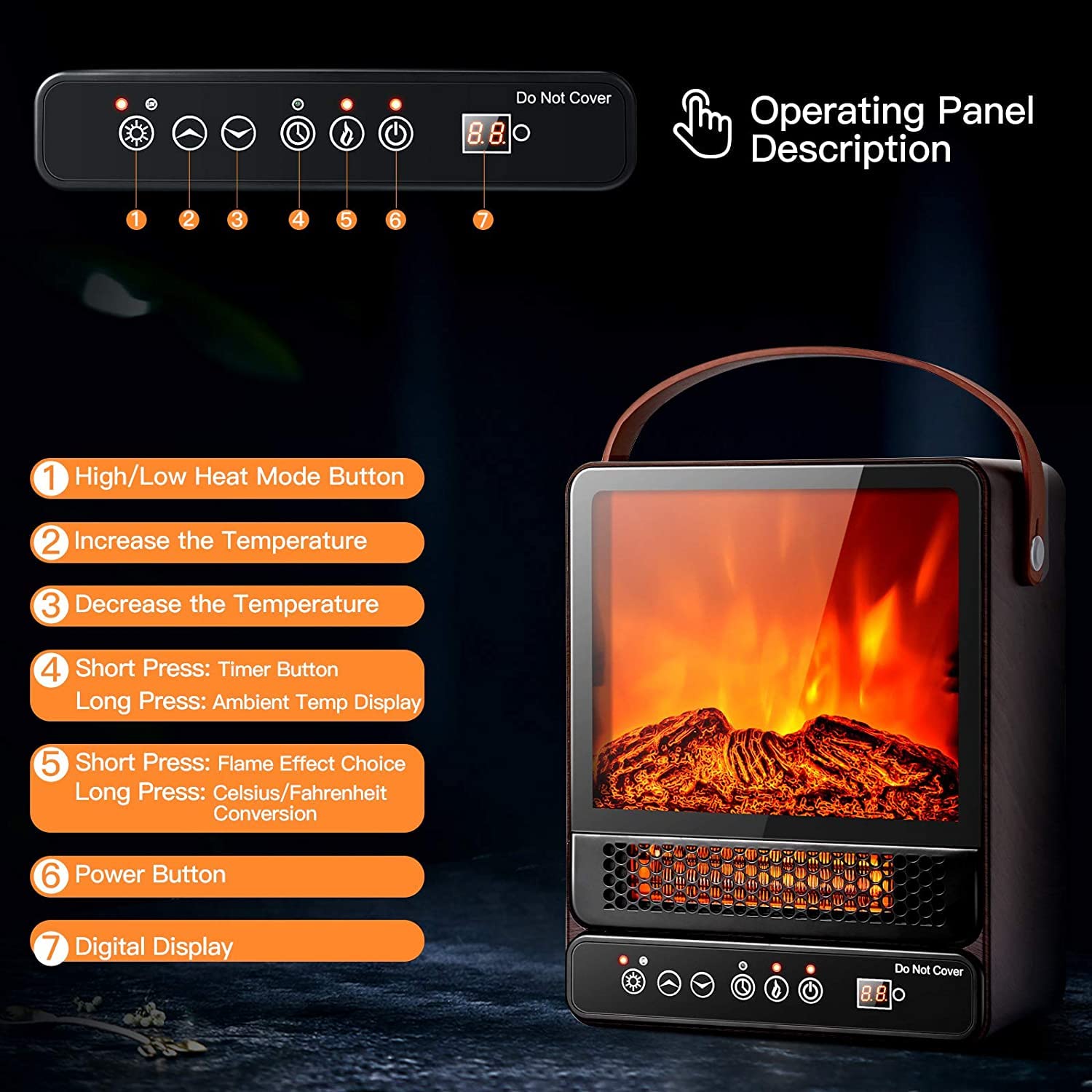 FUTADA Portable Electric Fireplace, 750W/1500W Mini Electric Heater, Small Fireplace with Realistic 3D Flame Effect, Remote Control, Tabletop Fireplace Heater for Home Office Indoor Use (Walnut)