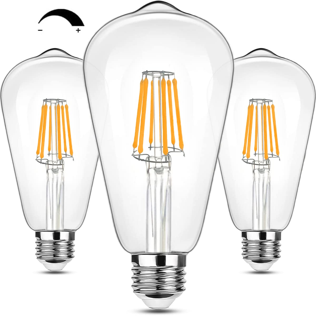 E26 LED Bulb 60 Watt Equivalent Dimmable Edison Bulbs, 800 Lumens High Brightness with Clear Glass, Eye Protection LED 85+ CRI, ST64 ST19 ST21 Antique Light Decor Pack of 3 (2700K Warm White)