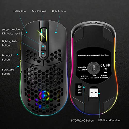 Gaming Mouse Lightweight 2.4G 6 Buttons Bluetooth-Compatible Mouse Computer Mice Power-Saving Luminous Black