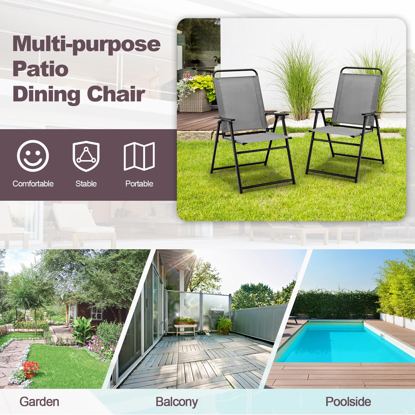 MAT EXPERT Folding Patio Chairs Set of 2, Portable Folding Chairs for Outside w/Metal Frame & High Back Support, Patio Lawn Chairs for Picnic, Camping, Beach, Backyard, Balcony, 330 lbs Capacity