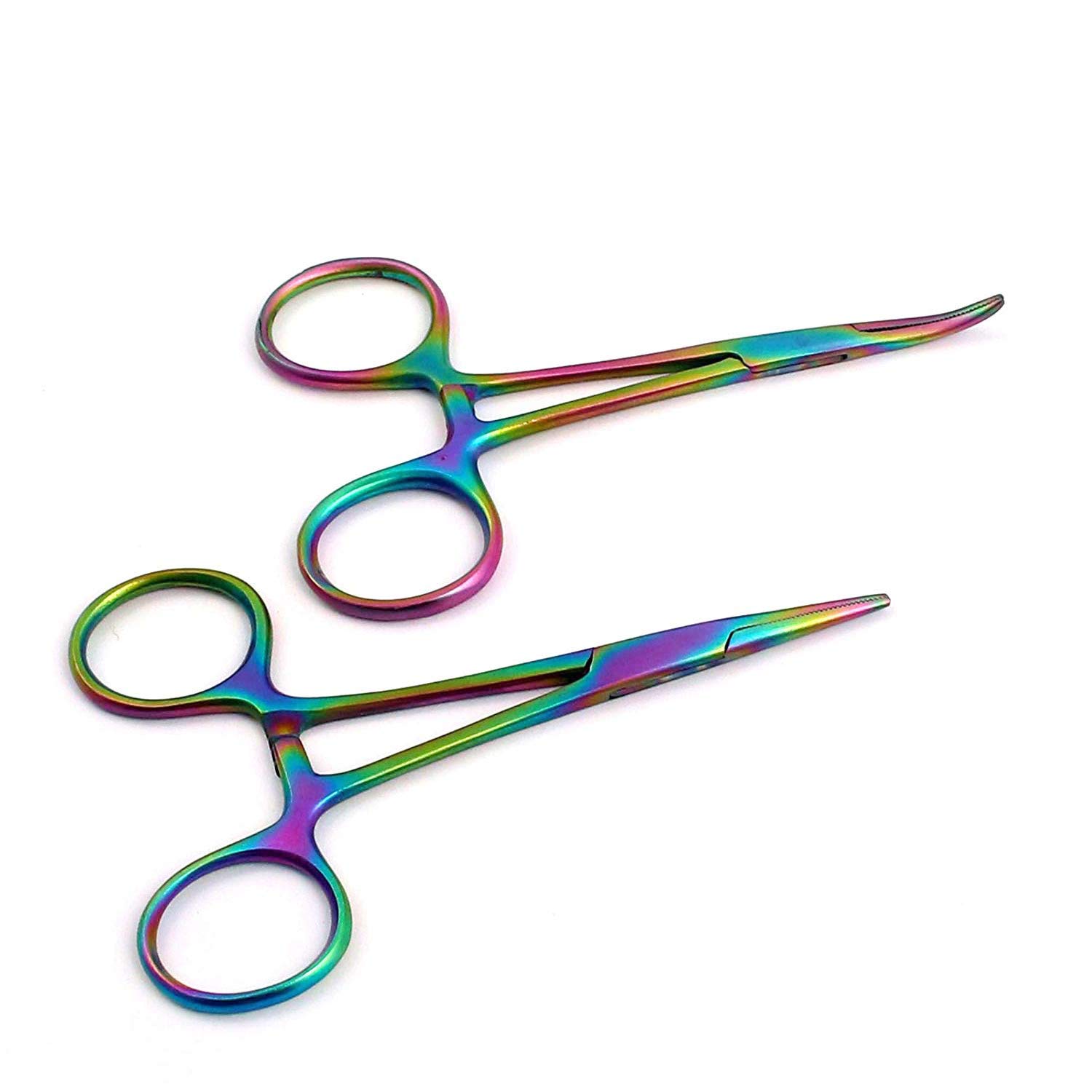 DDP Set of 2 Multi Color Rainbow Mosquito Hemostat Forceps 3.5" Straight & Curved Stainless Steel