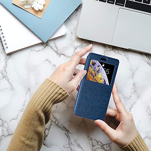Shantime for Infinix Note 30 5G Case, Wood Grain Leather Case with Card Holder and Window, Magnetic Flip Cover for Infinix Note 30 5G (6.78β) Blue