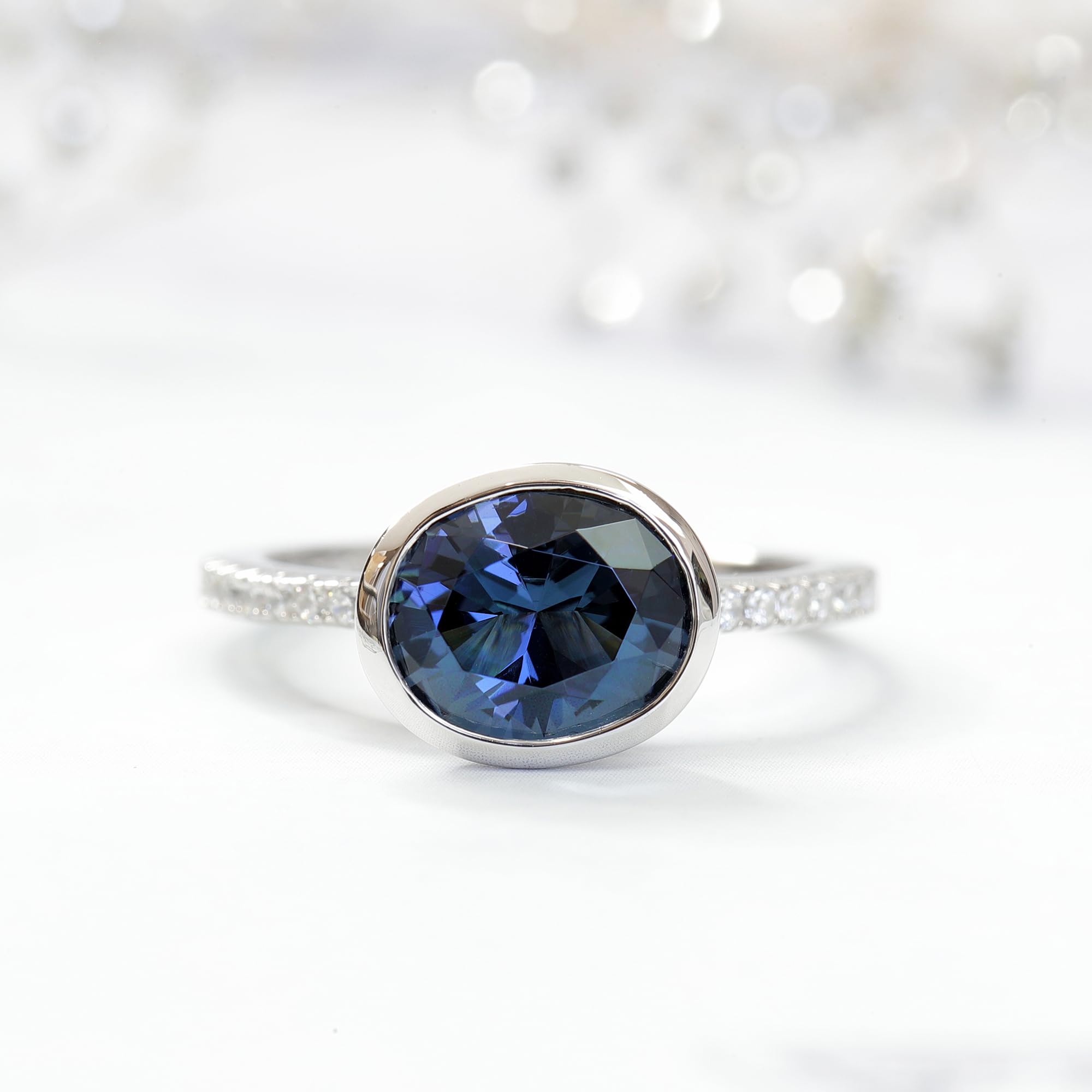 DoubleAccent Platinum Plated Sterling Silver Ring 2 CT Oval Grey CZ Stone Bezel Wedding Engagement Ring (Size 5 to 9), 8