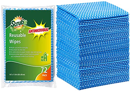 SCRUBIT Reusable Cleaning Wipes, Handy Wipes for Kitchen and Office - Dish Cloths for Washing Dishes - Multi Purpose Disposable Cleaning Towels (12 x 20 in) 72 Pack (Blue)