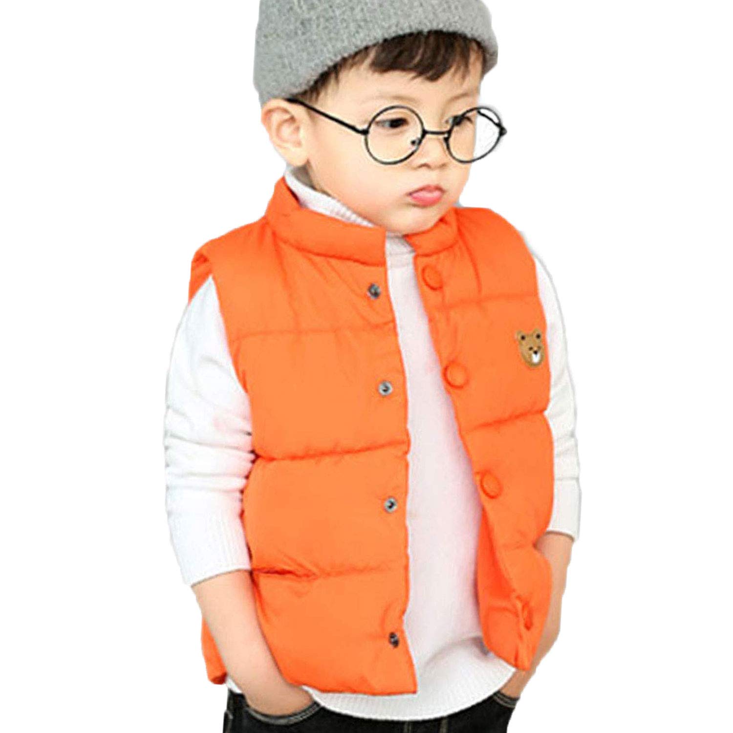LANDUNSI Baby Boys Girls Puffer Vest Winter Warm Lightweight Toddler Vest Outerwear High Neck Cute Sleeveless Jacket Orange