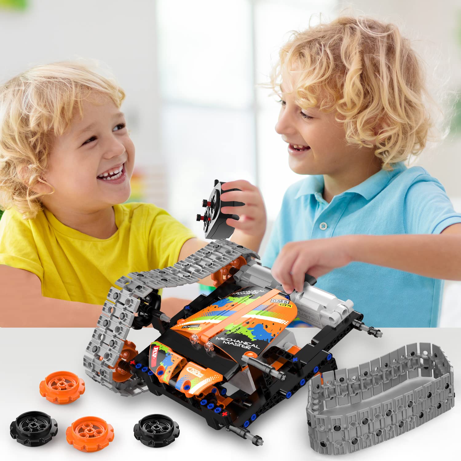 Gampop 6 in 1 STEM Building Toys Gifts for Age 6 7 8 9 10 11 12 Years Old Boys Kids,Remote Control RC Flip Race Car Tank Robot Blocks,Educational Learning Projects Science Engineering Kit (462 Pcs)