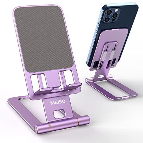 MEISO Cell Phone Stand, Fully Foldable Phone Holder for Desk, Desktop Mobile Phone Cradle Dock Compatible with iPhone, Samsung Galaxy, iPad Mini, Tablets Up to 10â (Lilac Purple)