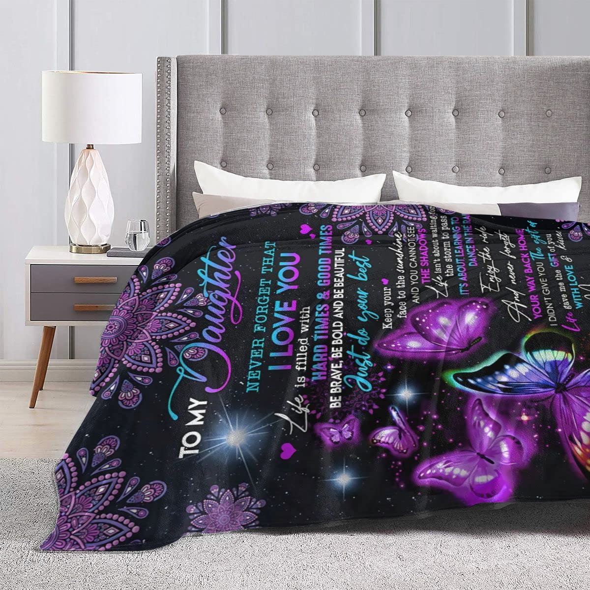 yuboo Daughter Blanket, Daughter Birthday Gifts from Mom - Extra Large Soft Throw Blanket 60x80 Inches Sublimation Butterflies Fleece Blanket for Couch and Sofa Bed
