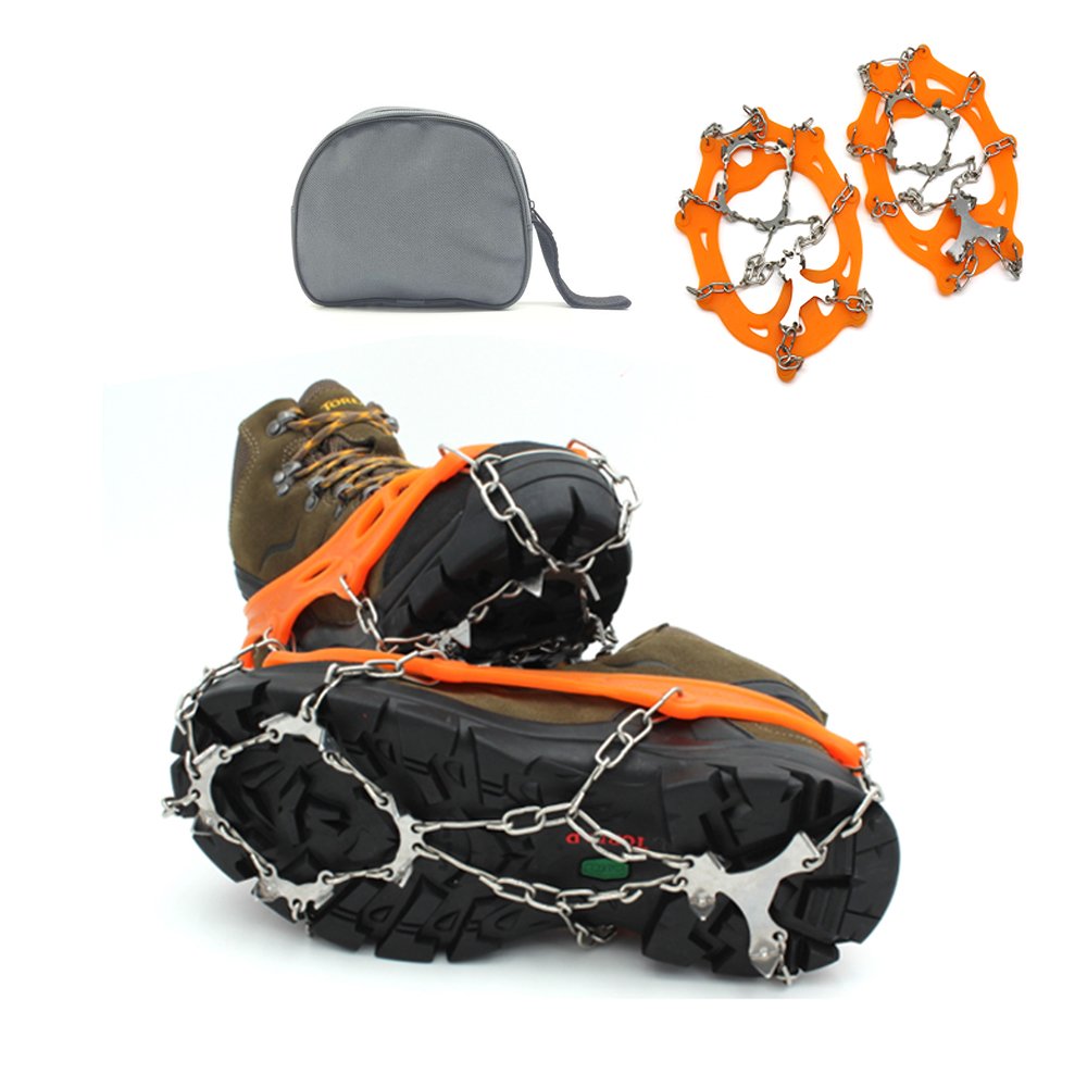 DOSWODE Traction Cleats Crampons Ice and Snow Boot Spikes Anti-slip Hiking Climbing with 12 Teeth Stainless Steel(M)