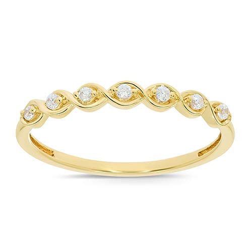 Elmas 1/10ct Round White Diamond 10K Yellow Gold Twisted Band Ring for Women