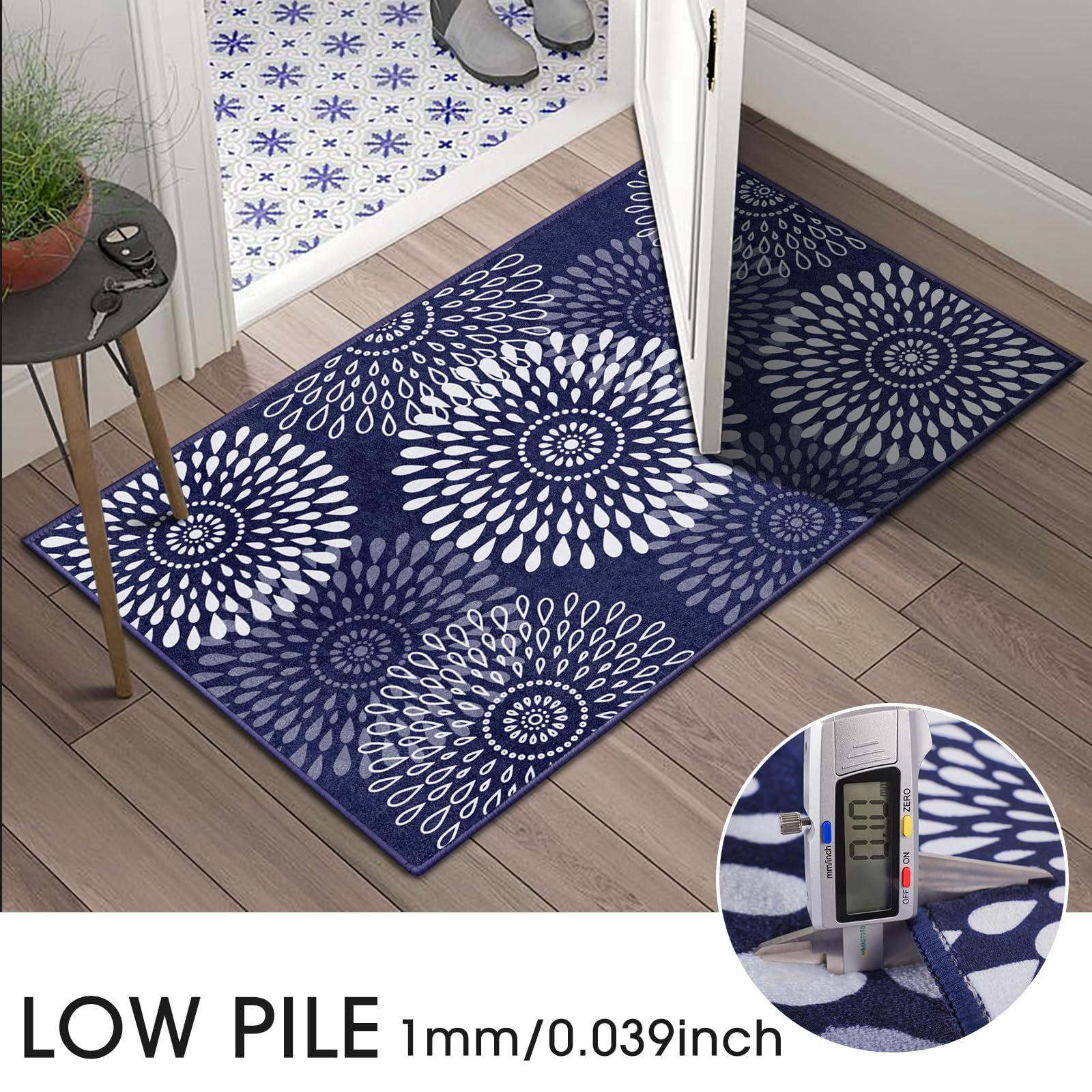LuxStep Area Rug, 2'x3' Entryway Rug, Non-Slip Washable Hallway Runner Rug, Ultra-Thin Foldable Indoor Carpet for Kitchen Bedroom Bathroom, Blue