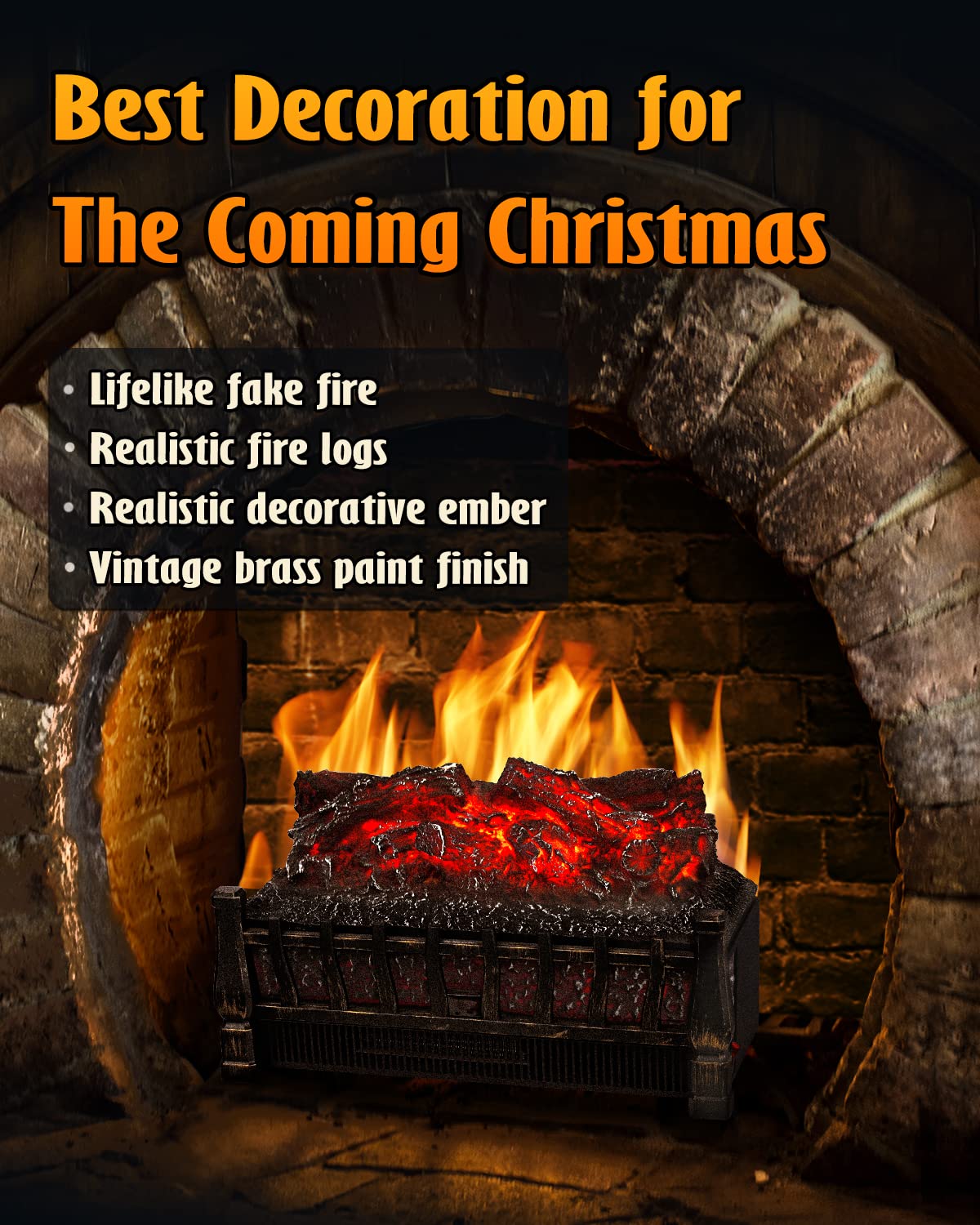 Electric Fireplace Logs Heater, Fireplace Insert with Realistic Fake Fire, 4 Flame Brightness, Remote Control, 8H Timer, Overheat Protection, Ember Bed Heater for Living Room, Christmas Decor, 1500W