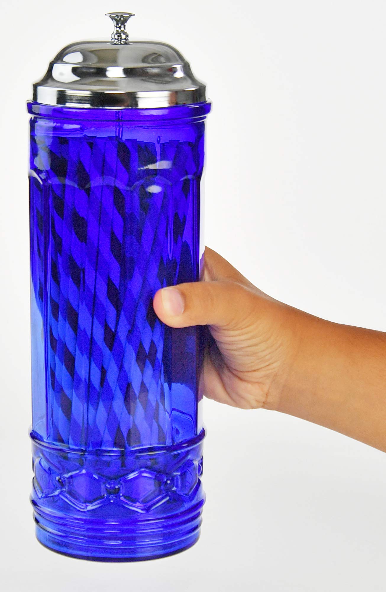 HOME-X Cobalt Blue Glass Straw Dispenser, Straw Holder, Vintage Home Kitchen Accessories, Pop Up Stra Lid Dispenser, Depression Style