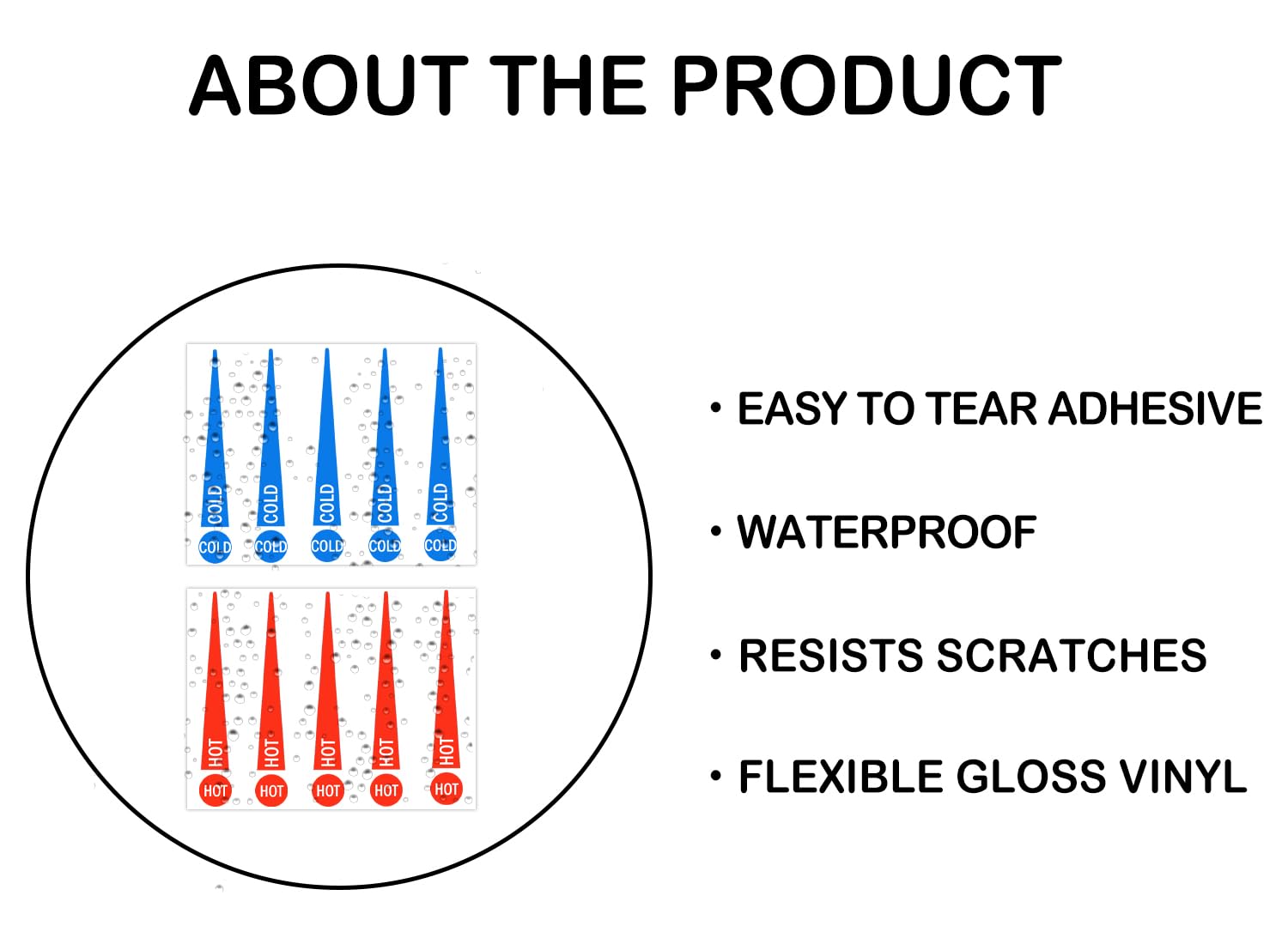 Epoxy Hot and Cold Water Faucet Indicator Stickers Self Stick 10 Hot Labels & 10 Cold Labels for Kitchen Bathroom Faucet Shower Escutcheon