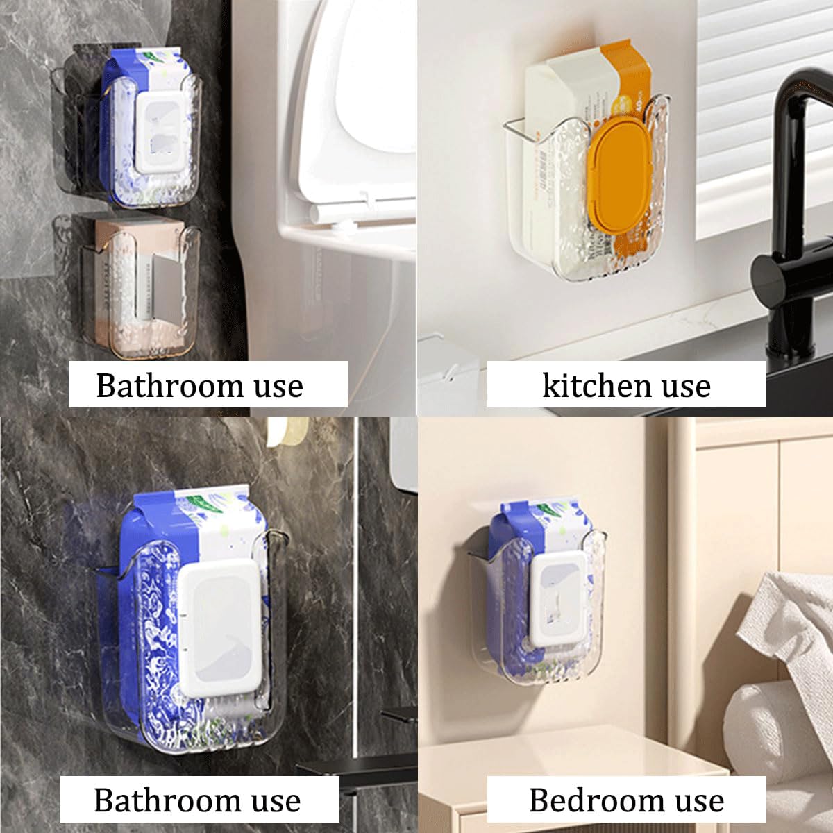 Kitchen Wipes Storage Box-No Punching Design,Wipes Dispenser, Flushable Wipes Holder for Bathroom, Refillable Wipes Container Box,Wipes Case Holder Keeps Wipes Fresh, Non-Slip (grey-2pcs)