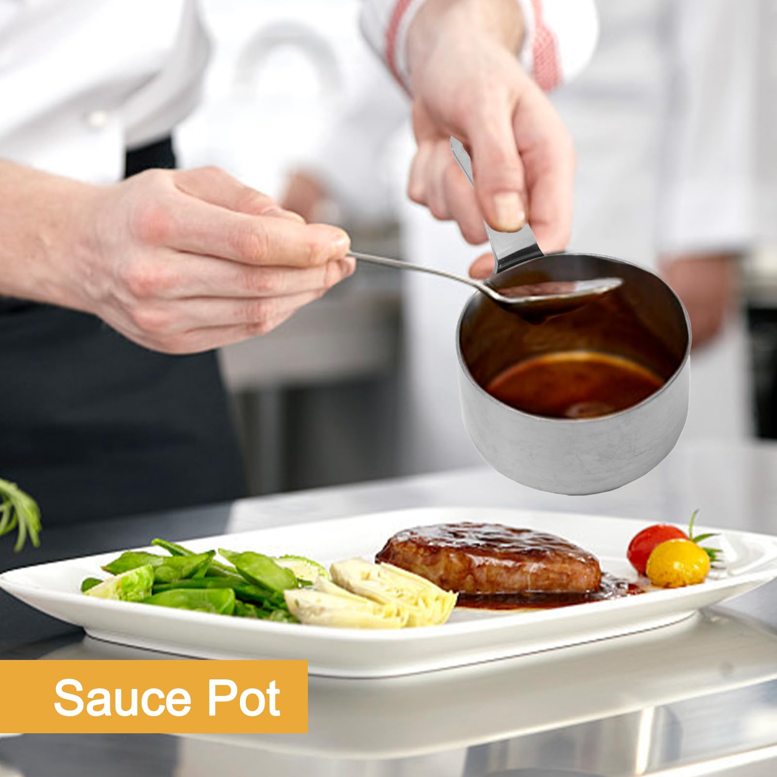 Mini Sauce Pan, Stainless Steel Sauce Pan Chocolate Melting Pot Mini Butter Coffee Milk Warmer Pot for Coffee Tea Soup Warming(Silver(60ML))