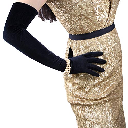 DooWay Black Long Velvet Opera Gloves TOUCHSCREEN 24 Inches Stretchy Women Evening Wedding Warm Gloves One Size