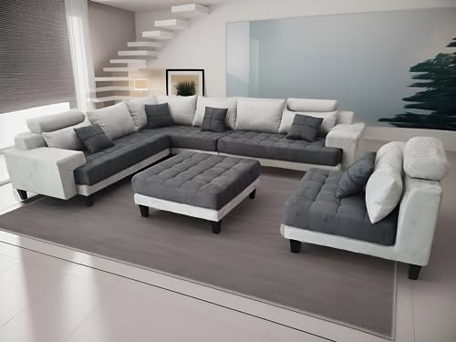 Stendmar L Shape U Shape Reversible Modern Microfiber Fabric Sectional Couch Sofa Set S150D (Gray/Dark Gray)