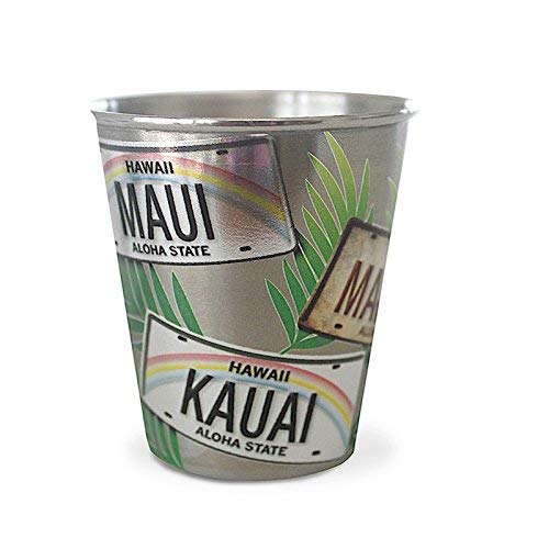 Hawaii Stainless Steel Shot Glass License Plate Palms