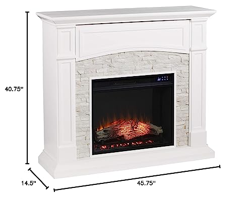 SEI Furniture Seneca Faux Stacked Stone Electric Fireplace with Hidden Media Shelf, New Crisp White