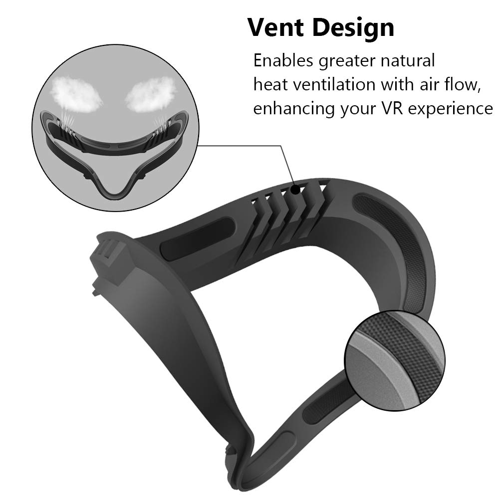 Elygo VR Vent Facial Interface Bracket & PU Leather Face Pad Cover & Anti-Leakage Nose Pad for Oculus Quest 2, Sweatproof Cusion Foam Replacement Comfort Set(Black)