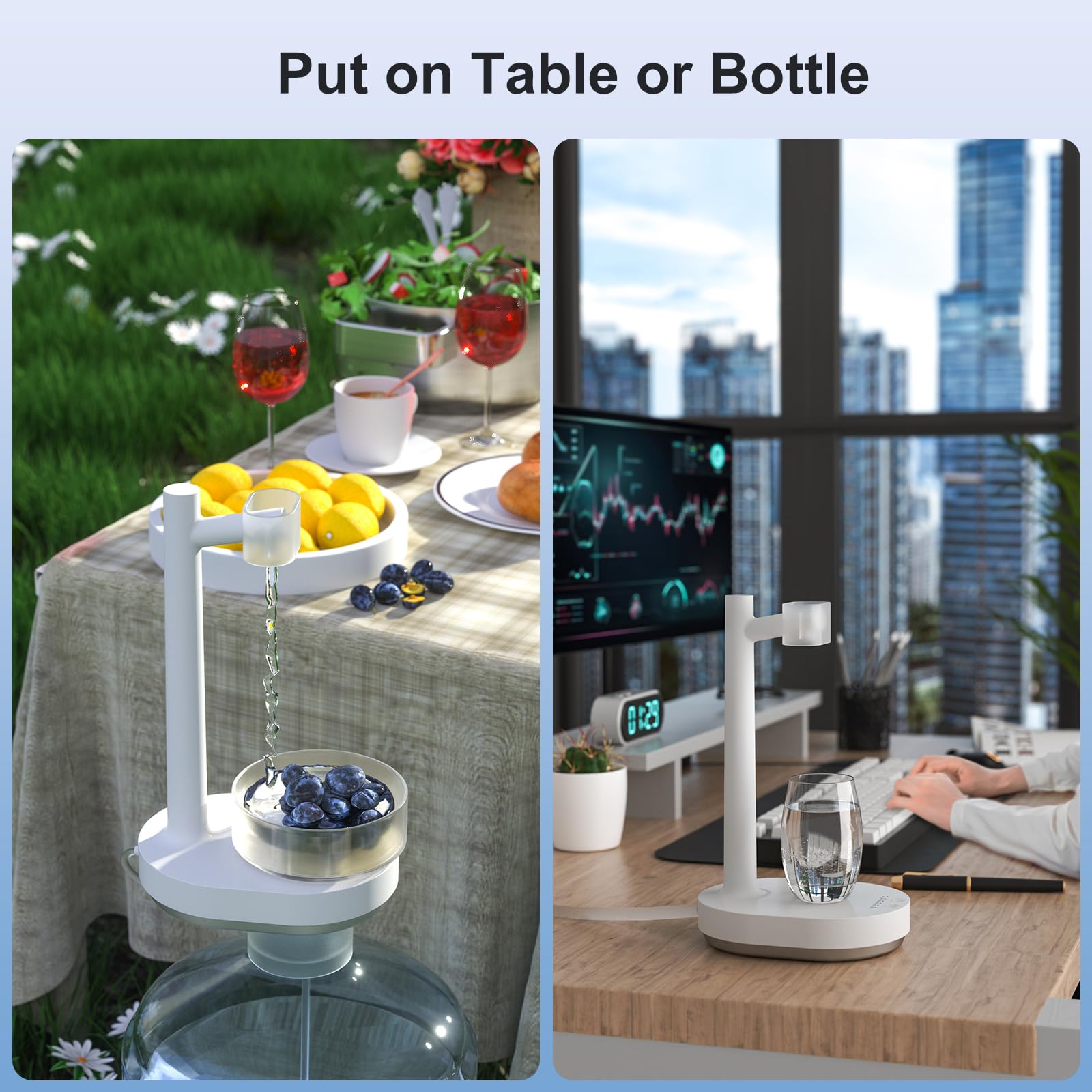Desktop Water Dispenser for 5 Gallon Bottle, Table & Bottle Use Water Pump with 7 Level Quantitative, Portable & Detachable Water Bottle Dispenser, USB Charging Water Pump for Home, Office, Outdoor