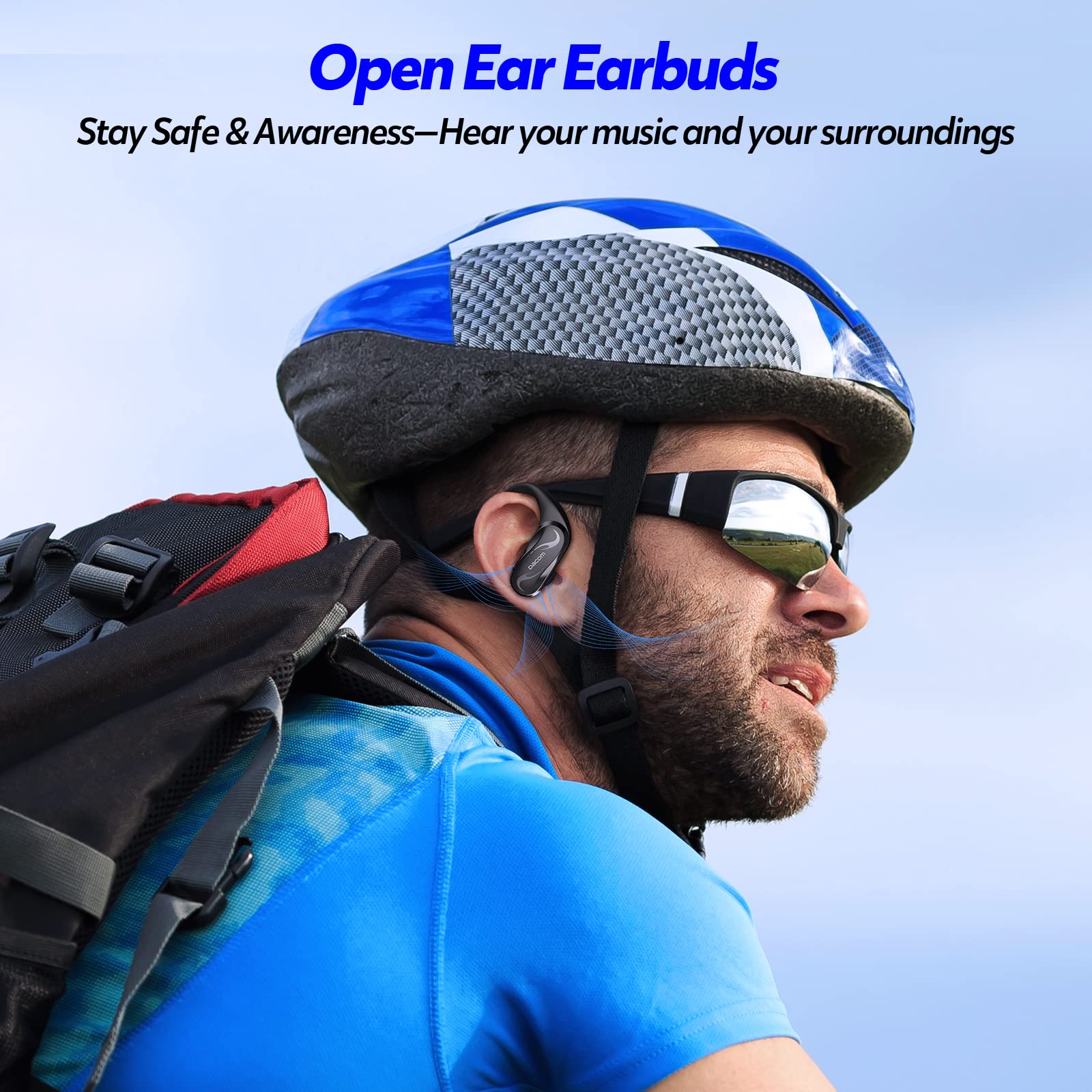 iqua Bone Conduction Headphones Waterproof Bluetooth 5.3 Sport Headphones,True Wireless Earbuds with Earhooks,Bone Conduction Earbuds with Mic Half Open Ear Headphone for Running Cycling (B-Black)