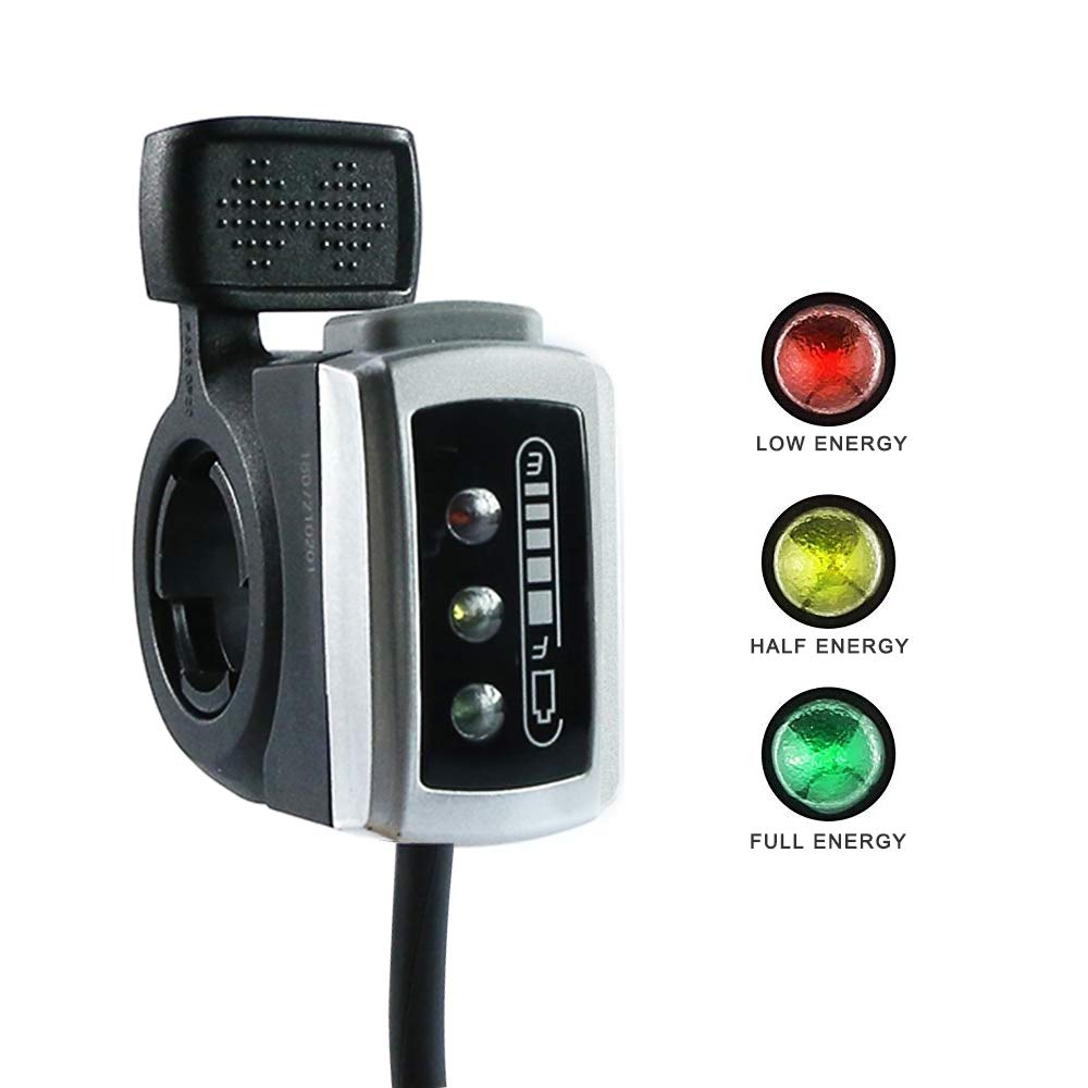 E-Bike 36V 48V Thumb Throttle Speed Control Assembly LED Display Battery Power Indicator for Scooter Electric Bike Hub Motor Kit (White, 48V)