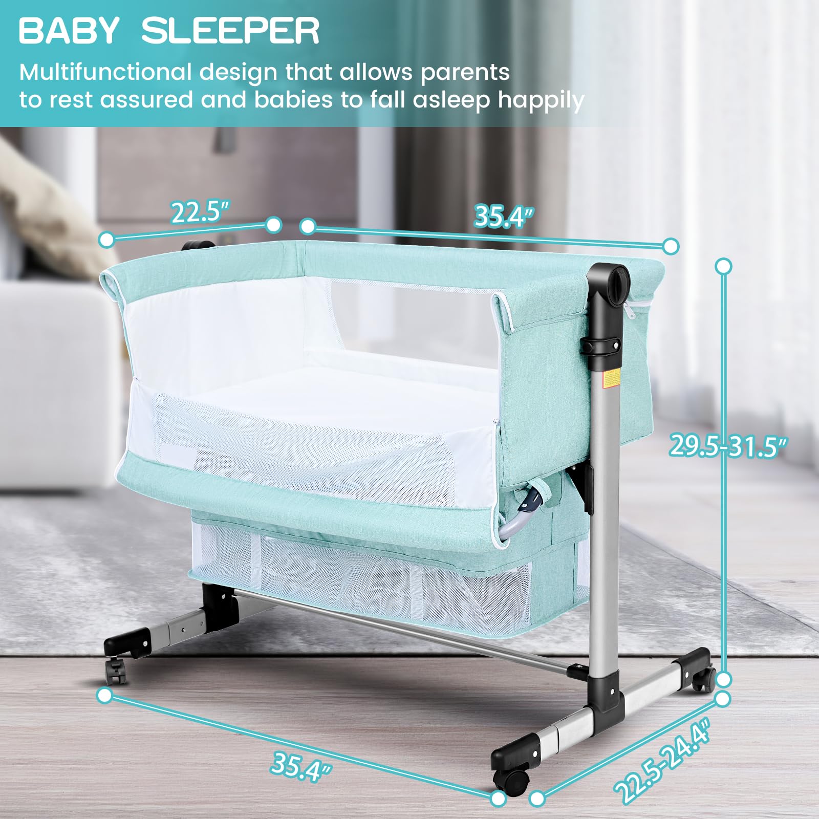 Eliantte Baby Bassinet Bedside Sleeper with Mosquito Net, Adjustable Bedside Crib with Storage, Converts to Cradle and Cosleeper, Portable, Easy Folding, Pink