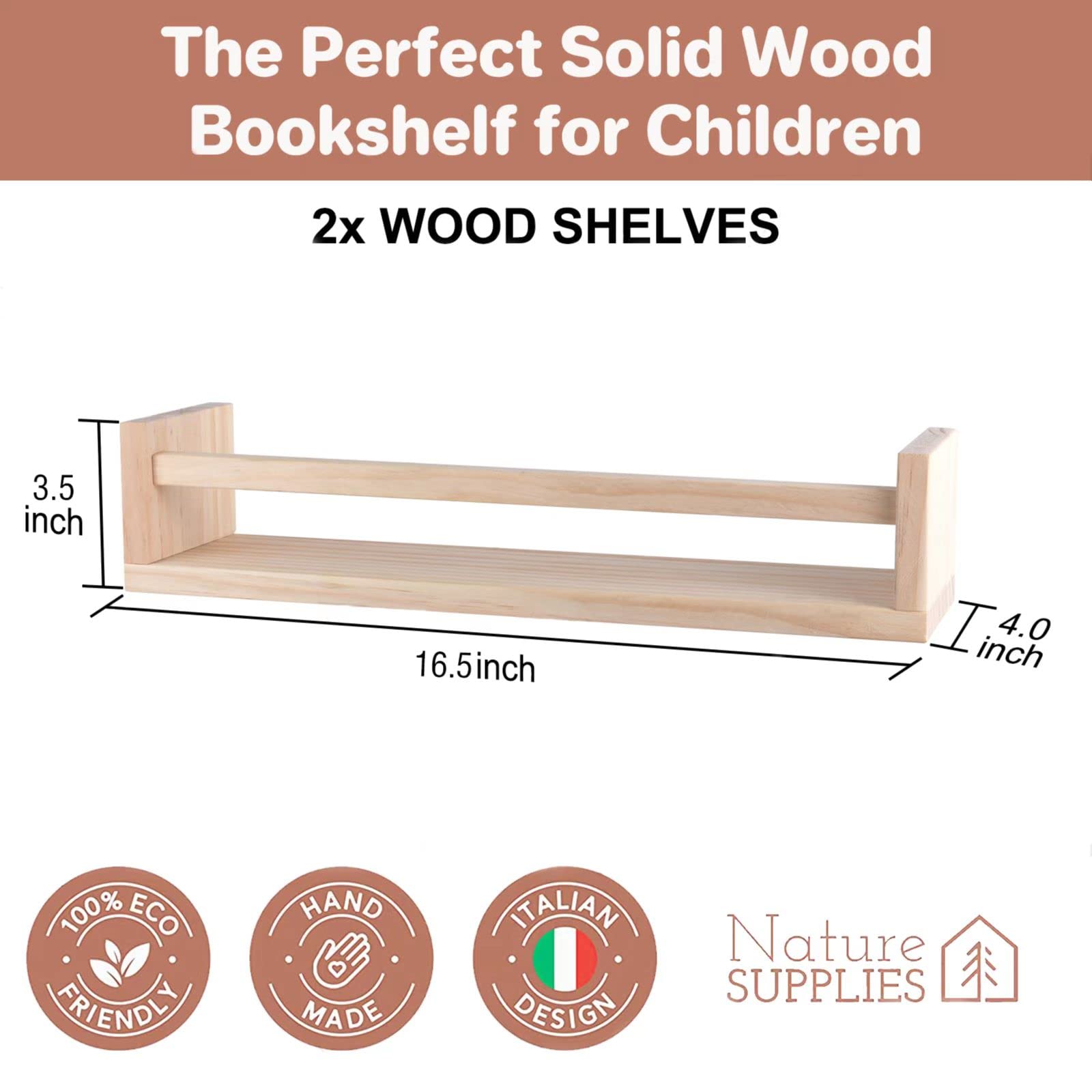 Dixryaus Wooden Floating Bookshelf, Wall Shelving, 2 PCS (Pine), Suitable for Children's Bedroom Bookshelf, Kitchen Spice Rack, Bathroom Decorative Wall Shelving.