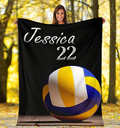 OhaPrints Custom Volleyball Black Volleyball Ball Lover Gift Personalized Name Number Soft Sherpa Throw Blankets Cozy Fuzzy Fleece Throws for Tv Sofa Couch Comfy Fluffy Blanket 30X40 50X60 60X80