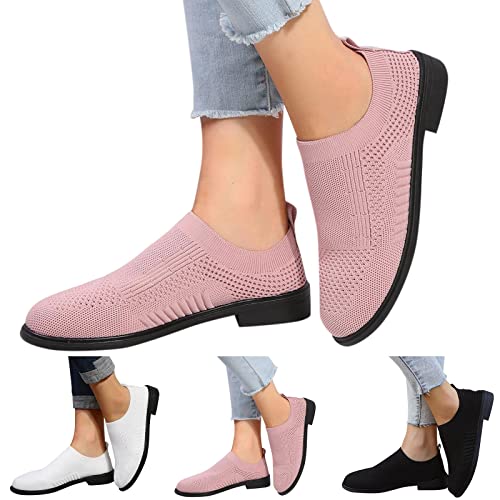 FASDNENDYS Fashion Autumn Women Casual Shoes Low Heel Flat Solid Color Fly Woven Mesh Breathable Comfortable Solid Men Fashion White