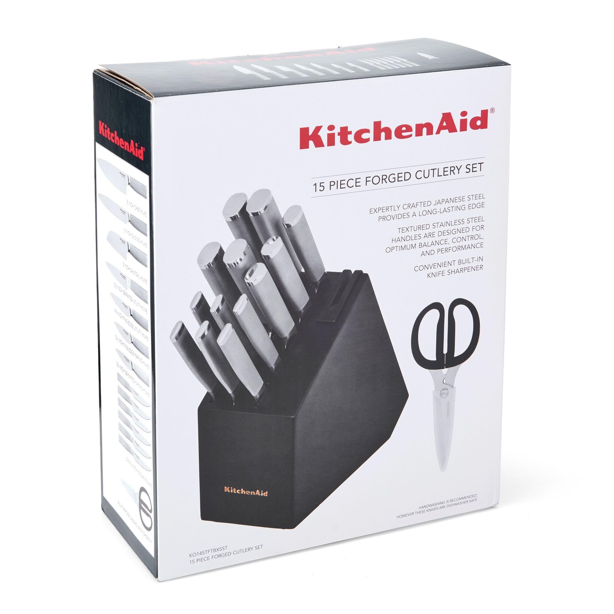 KitchenAid Gourmet Knife Block Set with Built-in Sharpener, Textured Stainless Steel Handles, 15-Piece