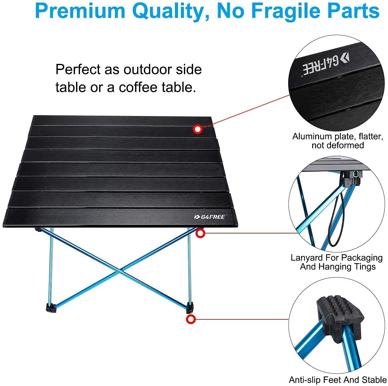 G4Free 2Pcs Folding Camp Chair High Back Lightweight Camping Chair Portable Camping Table Aluminum Folding Table