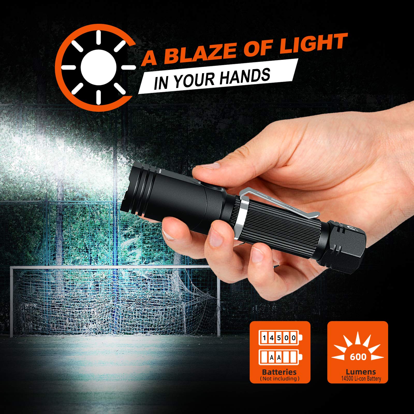 Flashlight, NICRON N7 600 Lumens Tactical Flashlight, 90 Degree Ip65 Waterproof Led Mini Flashlight 4 Modes- Best High Lumens Are For Camping, Outdoor, Hiking (Not including Batteries)Gift