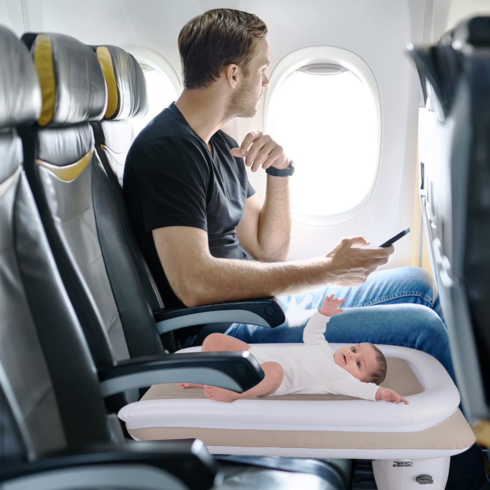 FIXMSV Toddler Airplane Bed Inflatable Bed for Airplane, Kids Bed Airplane, Car Baby Bed, Inflatable Toddler Plane Bed, Airplane Seat Extender for Kids with Folding Puzzles