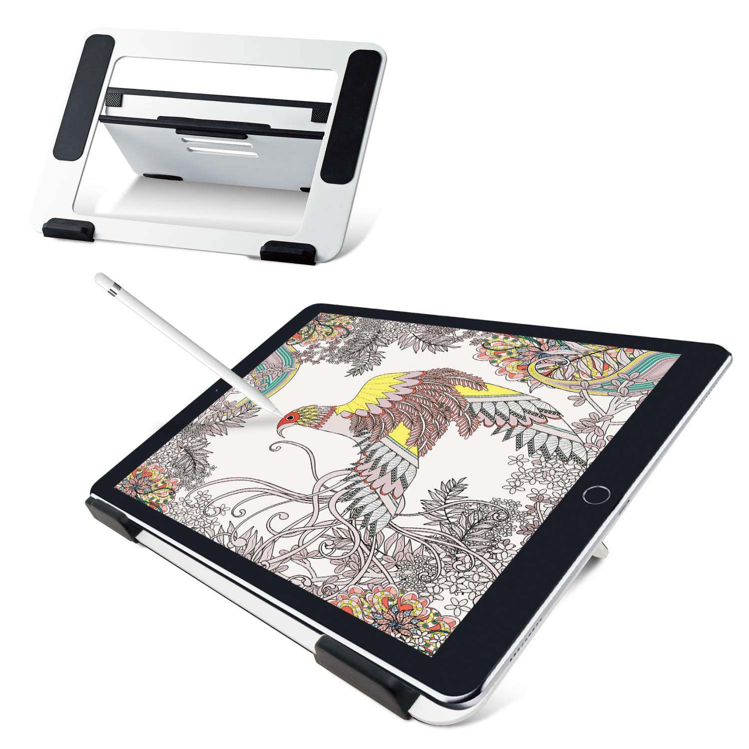 ELECOM Aluminum Drawing Tablet Stand for 9.7-12.9inch Tablets, Adjustable 4 Level Angles, Slip Resistance Parts Attached/White/TB-DSDRAWWH