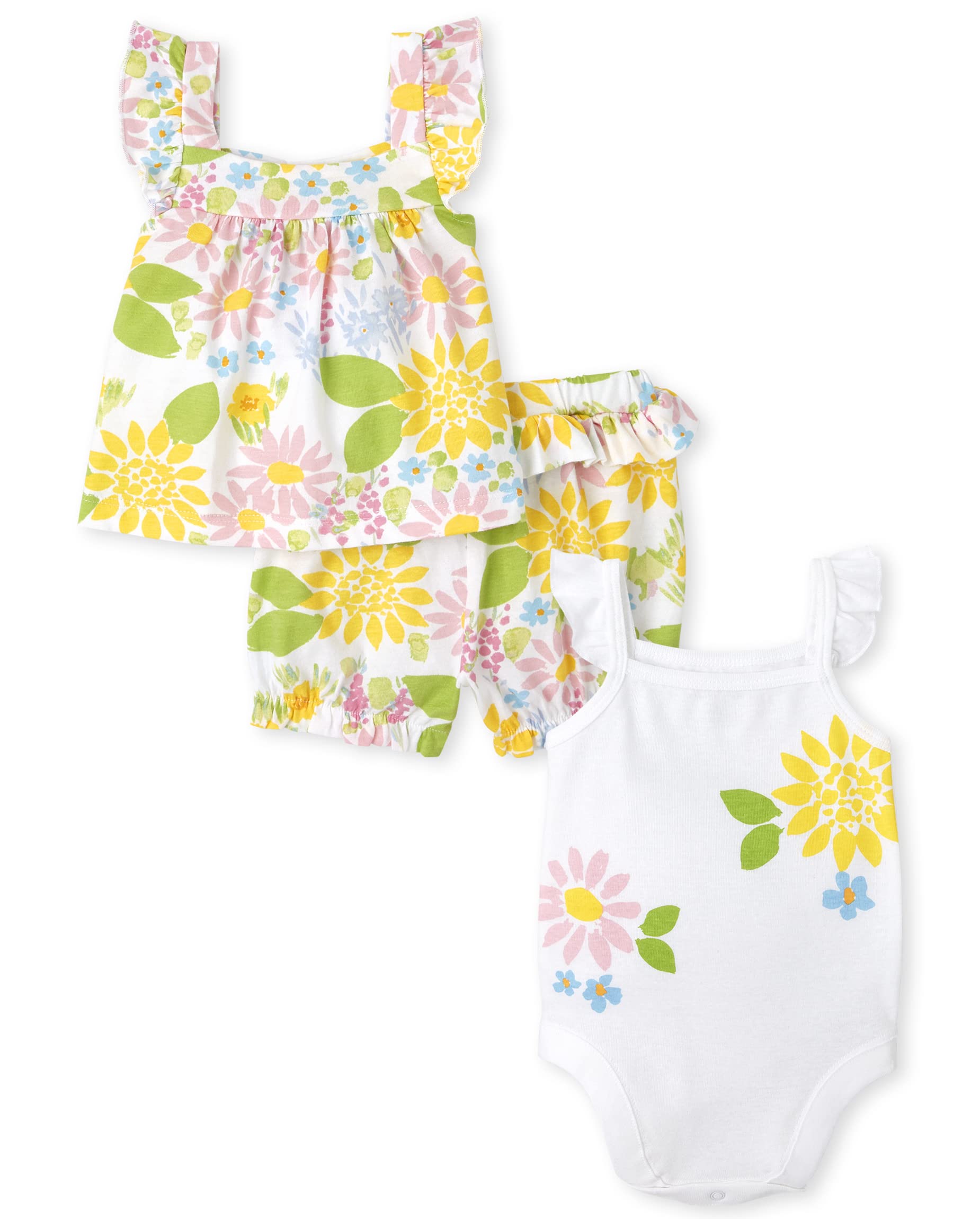 The Children's Place Baby Girls Sleeveless Playwear Sets 3-Pack, Pastel Floral, 12-18 Months
