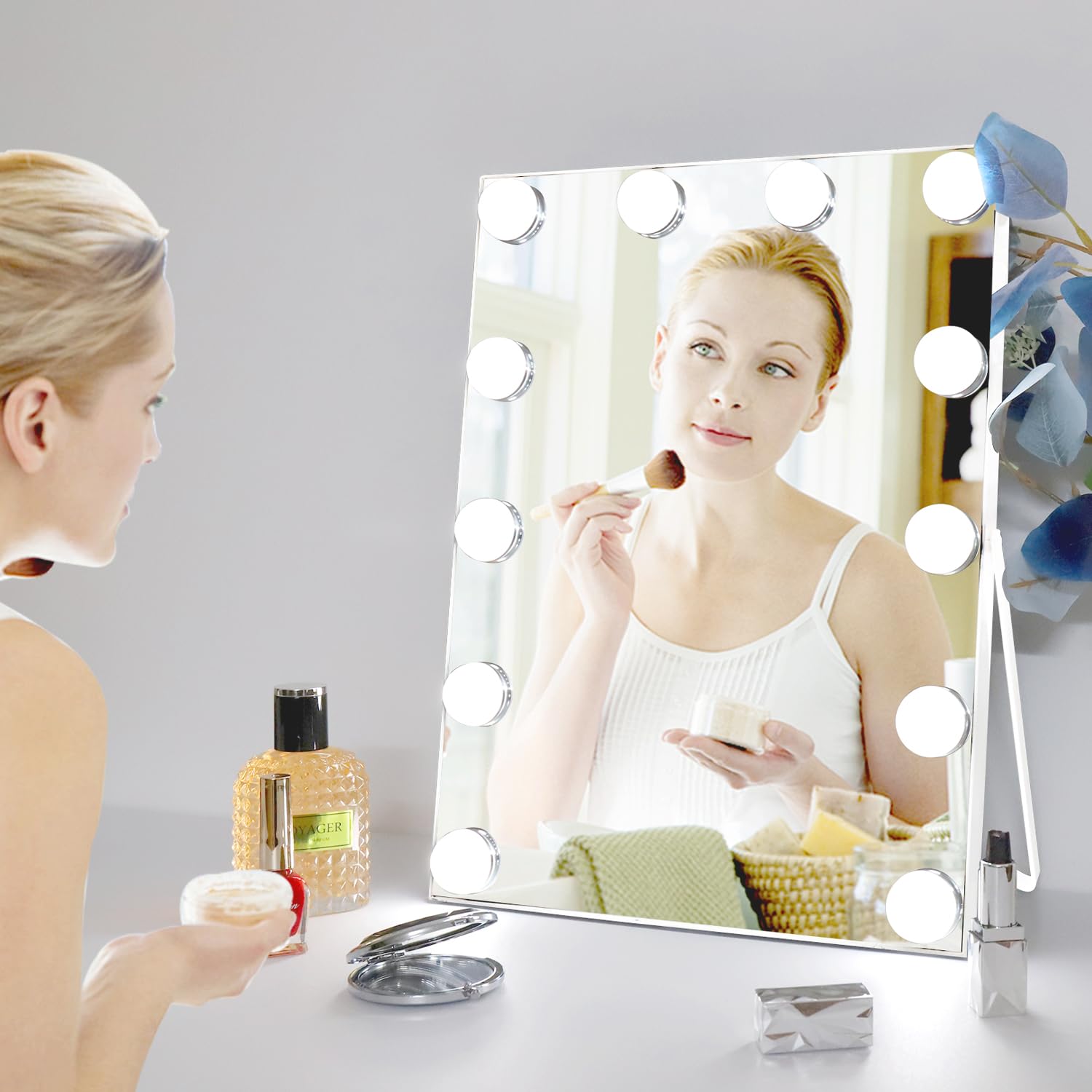 Despful 10"x 12" Vanity Mirror with Lights, Hollywood Lighted Makeup Mirror with 3 Color Modes and 12 Dimmable Diamond LED Light Bulbs, Touch Control for Bedroom, White