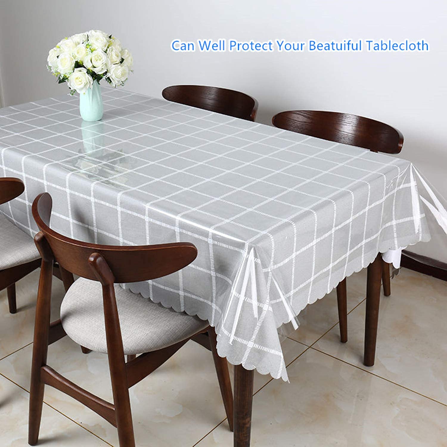 EffortLife Clear Vinyl Square Tablecloth Protector Waterproof/Oil-Proof Plastic Transparent Table Cover 54 x 54 Inch
