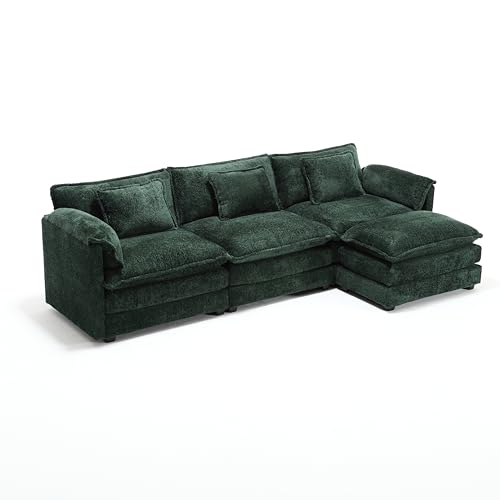 Oversized Convertible Modular Sectional Sofa with Movable Ottoman for Living Room, Modern Chenille Upholstery L Shaped Cloud Couch, Comfy Sleeper Sofa&Couches with Solid Wood Legs & Memory Foam