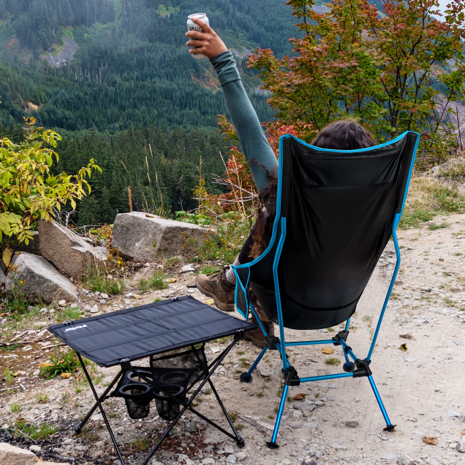 G4Free Lightweight Portable High Back Camp Chair Portable Camping Table with Aluminum Table