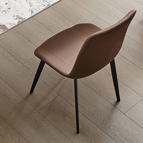 seonyou Brown Dining Chairs Set of 6 for Kitchen Dining Room, Upholstered Leather Mid Century Modern Dining Chair