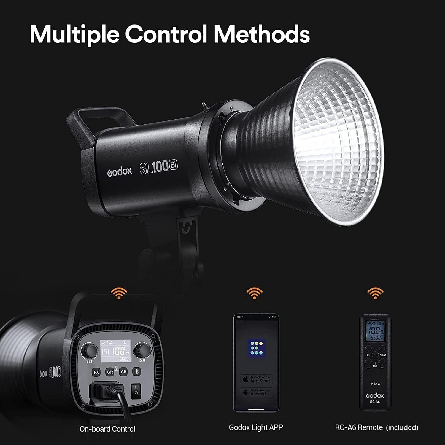 Godox SL100Bi 100W Bi-Color LED Video Light, 32100Lux@1M 2800K-6500K CRI96+ TLCI97+ Bowens Mount LED Continuous Lighting for Photography, 11 FX Effects Studio LED with RC-A6 Remote
