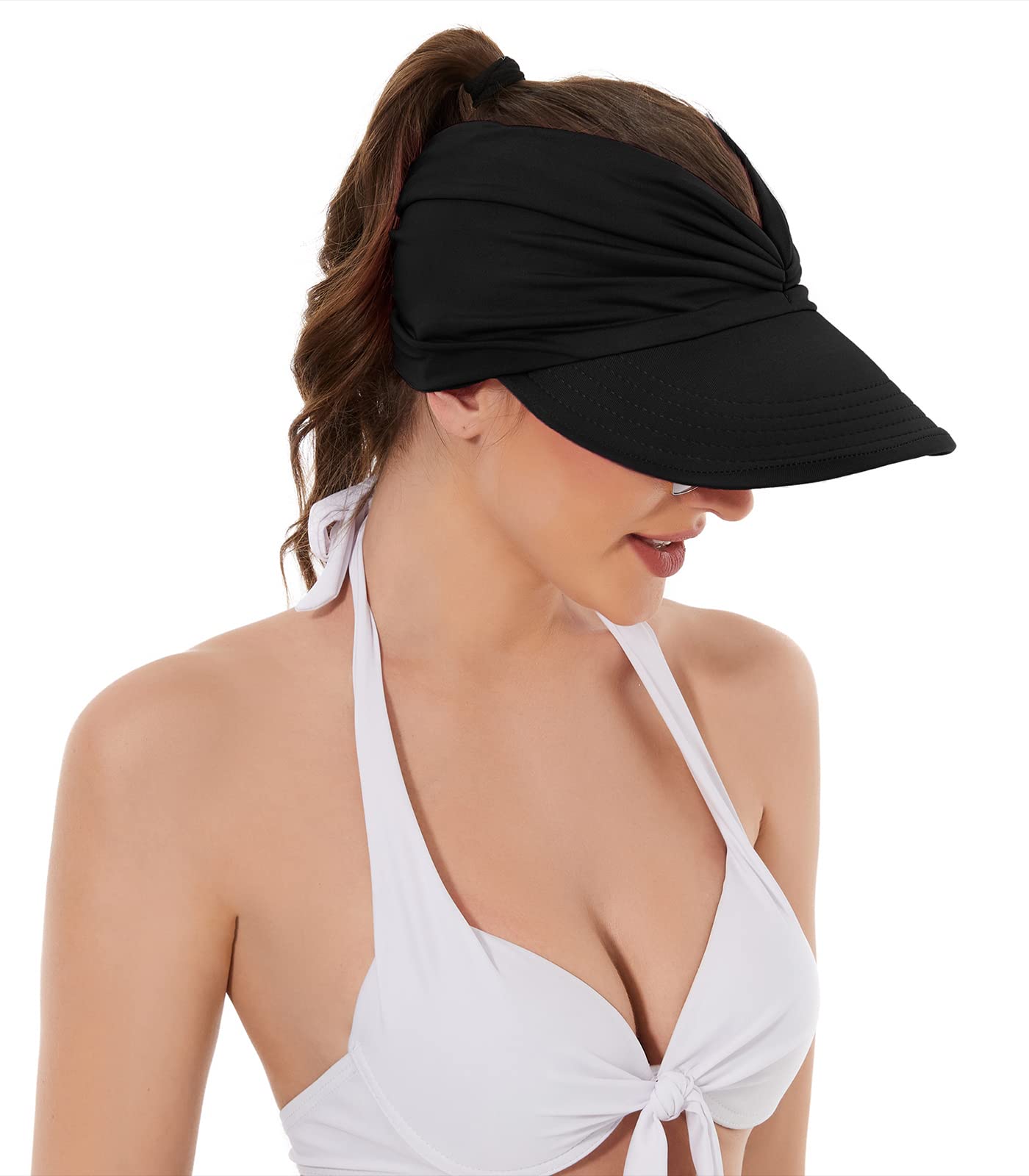 Durio Sun Hats for Women UV Protection Wide Brim Sun Visor Hats for Women Packable Summer Beach Hats Black